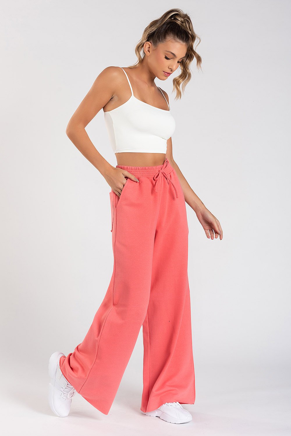 Calça Moletom Wide Leg Tai Salmão - Estilo Suave e Conforto