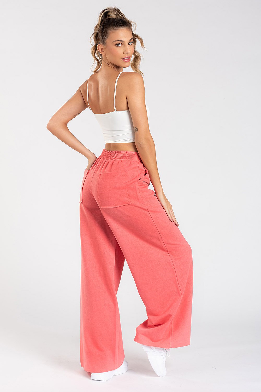 Calça Moletom Wide Leg Tai Salmão - Estilo Suave e Conforto